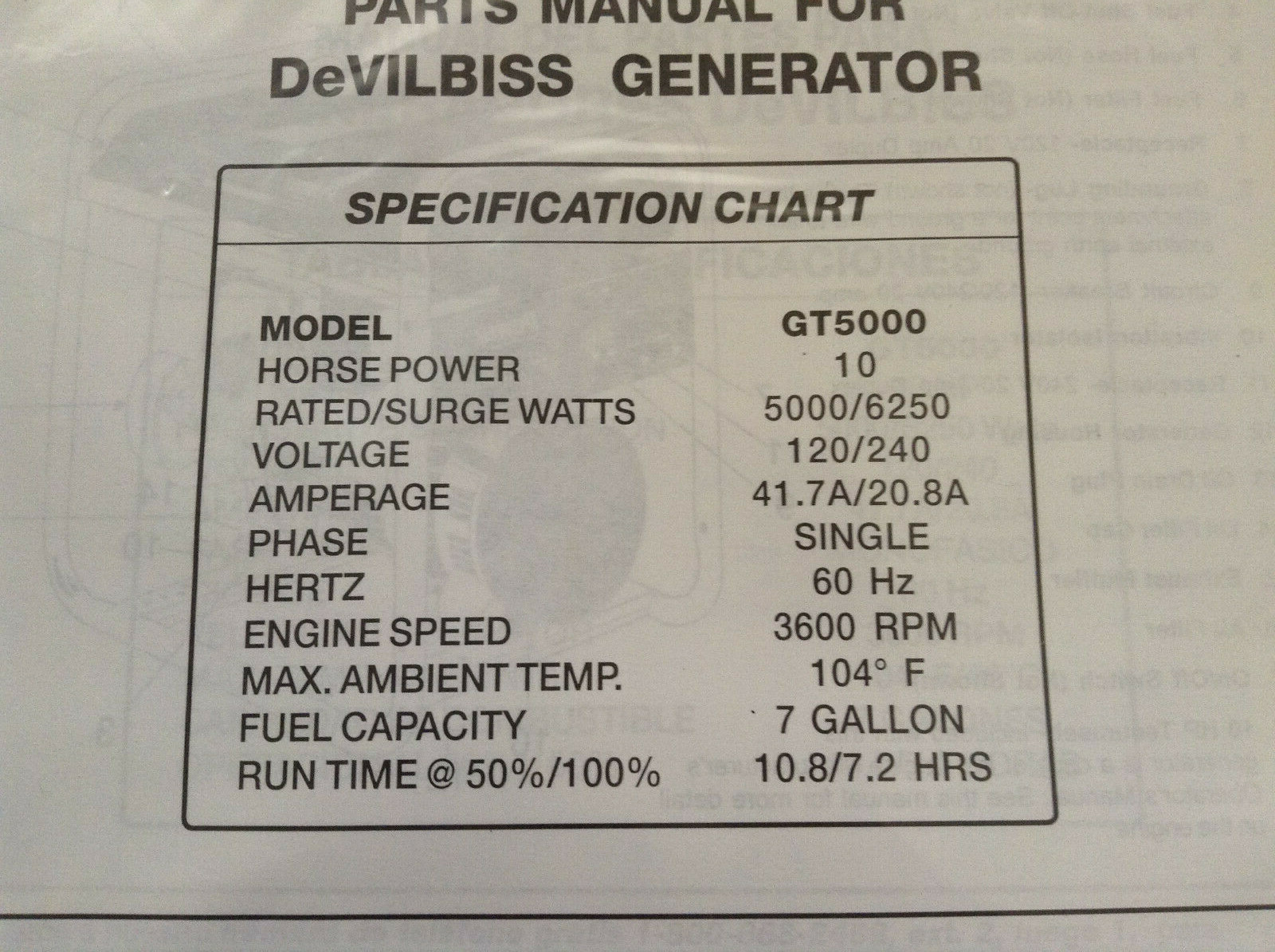 DeVILBISS GENERATOR Parts Manual | eBay