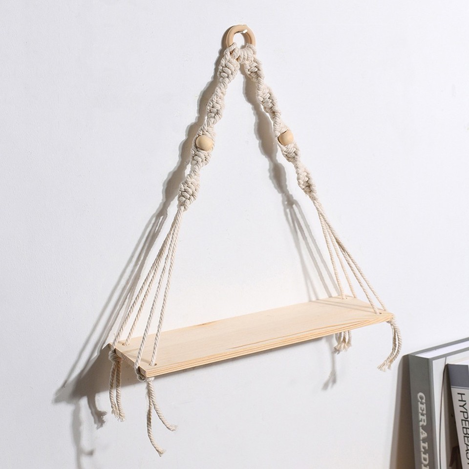 1pc Macrame Woven Wall Shelf Handmade Shelf Nordic Style Hanging Shelf ...