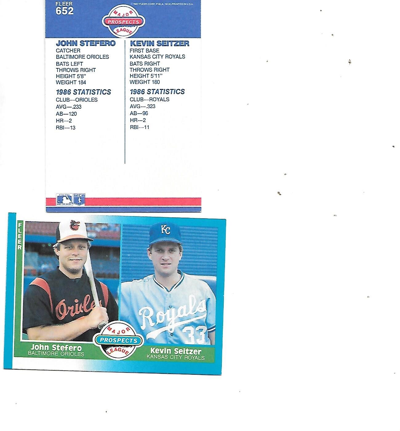John Stefero /Kevin Seitzer Major League Prospects 1987 Fleer RC #652 ...