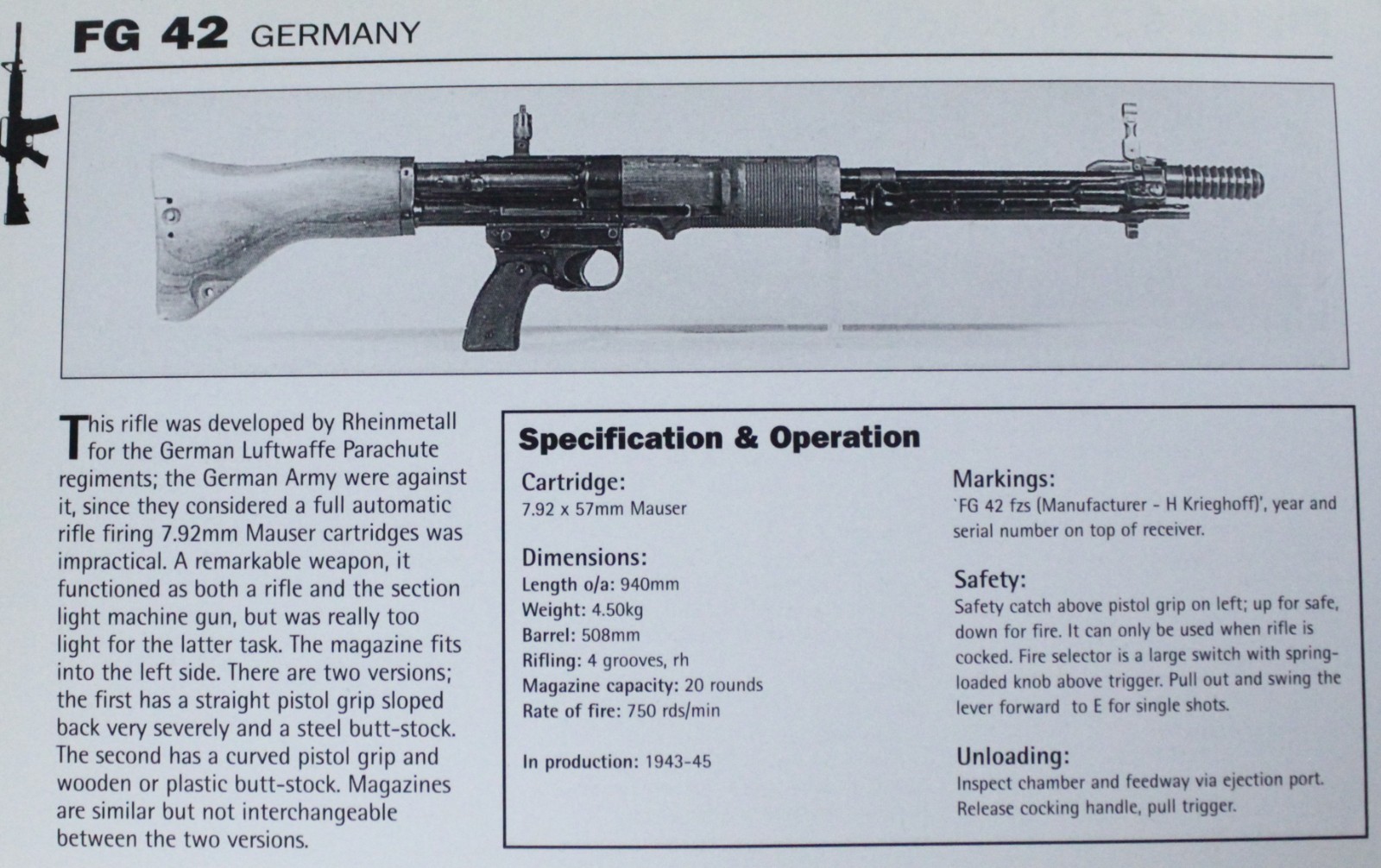 FG 42 Rifle Gun Picture Out of Print Spec Sheet Article Decor Display ...