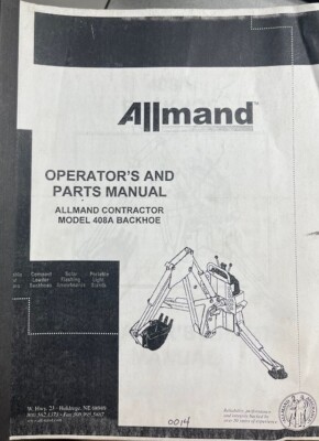 OPERATOR AND PARTS MANUAL FOR ALLMAND 408A BACKHOE | eBay