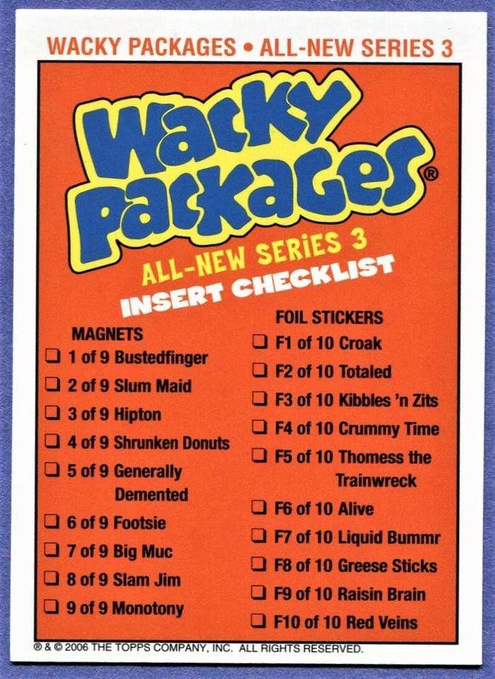 2005 Wacky Packages All New Series 3 Singles ~You Pick | eBay