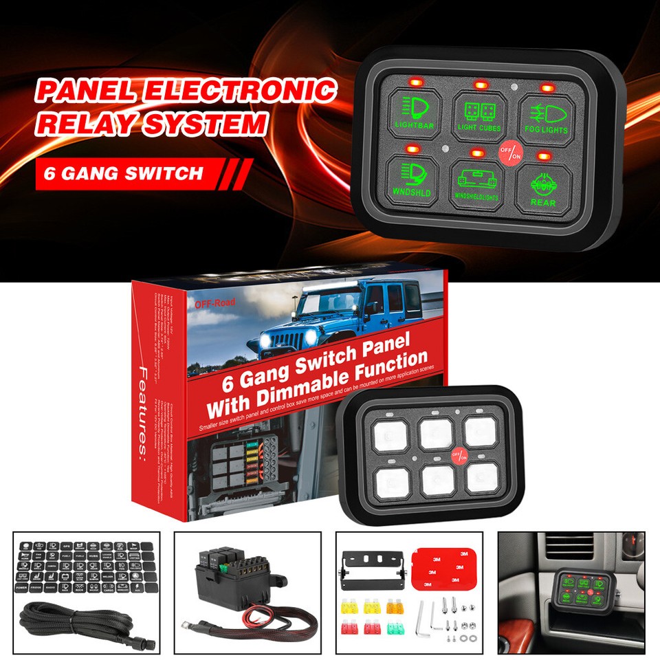 Universal 6 Gang Switch Panel LED Car Circuit Control Box Relay ON-Off ...