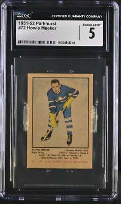 1951-52 PARKHURST #72 HOWIE MEEKER 5 EXCELLENT RC ROOKIE MAPLE LEAFS ...