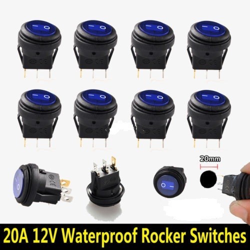 5 pack - Blue LED switch - waterproof outdoor weatherproof - 12v DC 20A ...