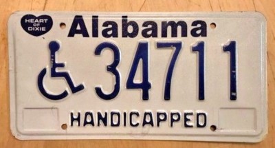 ALABAMA HANDICAPPED DISABLED PERSON LICENSE PLATE " 34711 " AL ...