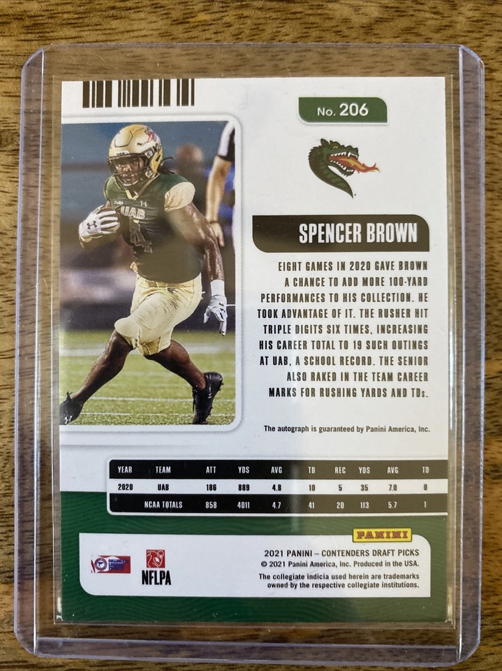 Spencer Brown 2021 Contenders Draft Auto College Ticket Red Foil RC UAB ...