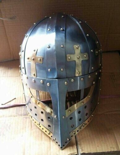 Crusader Face plate Spectacle Helmet With Chainmail Aventail Steel Larp ...