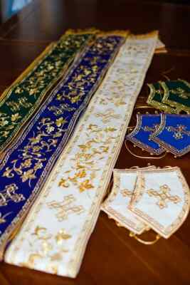 Orthodox Protodeacon double orarion and cuffs set green, blue or white ...