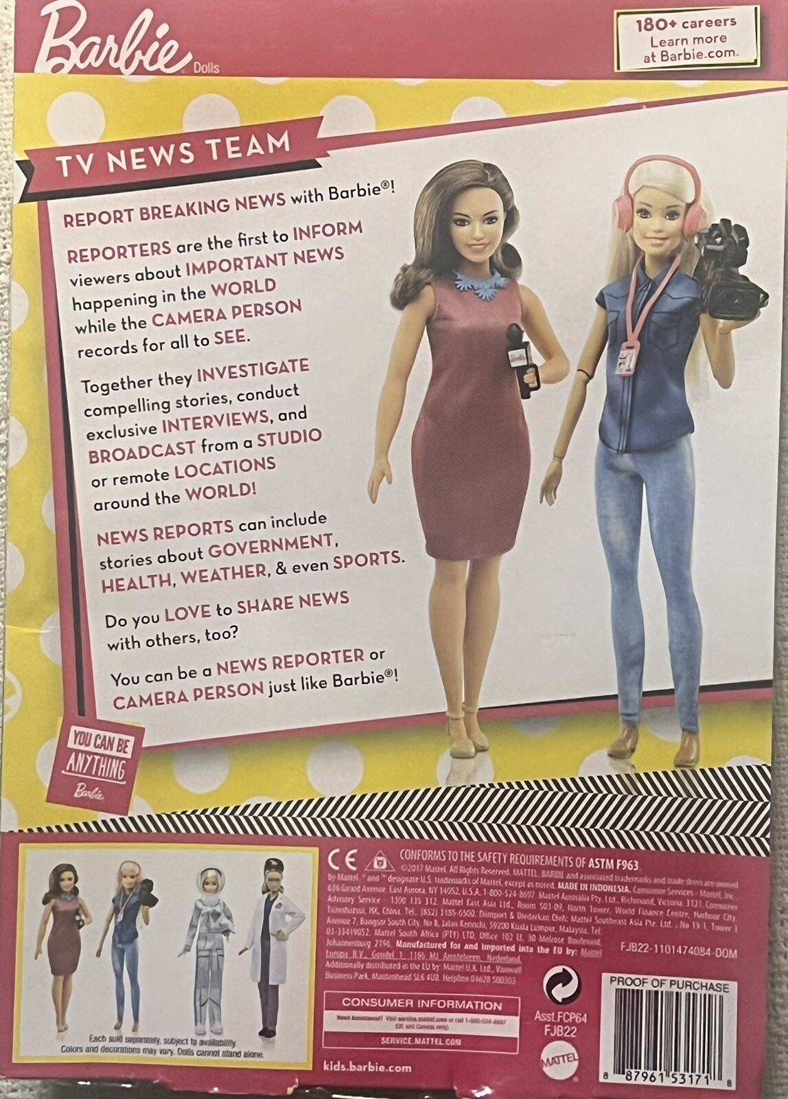 New 2017 Mattel Barbie TV News Team Reporter And Camerman Women 2 Dolls ...