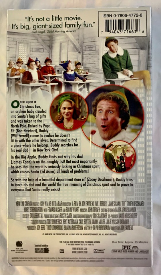 Elf (VHS, 2004) New Line Home Entertainment Will Ferrell James Caan NEW ...
