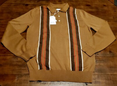 Ben Sherman Mod Stripe Knitted Button Polo Shirt Birdseye Fawn Tan Men ...