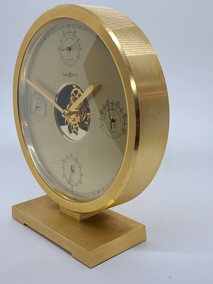 Vintage HOWARD MILLER Brass Weather Station Barometer Thermometer Desk ...