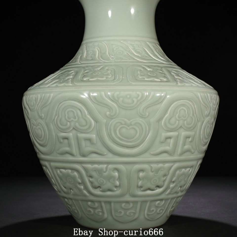 15''Qing Qianlong Green Glaze Porcelain Dragon Loong Beast Pattern ...