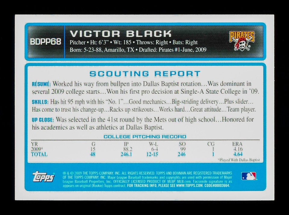 2009 Bowman Draft Picks & Prospects #BDPP68 Victor Black Prospects Gold | eBay