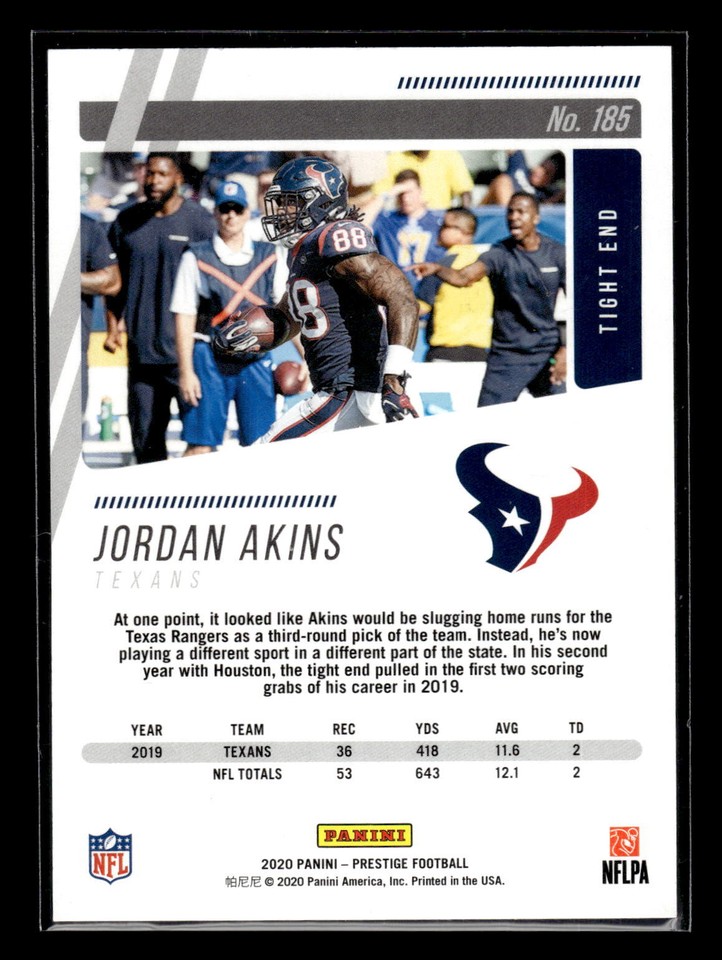 2020 Panini Prestige #185 Jordan Akins Xtra Points Purple Mint+ New | eBay