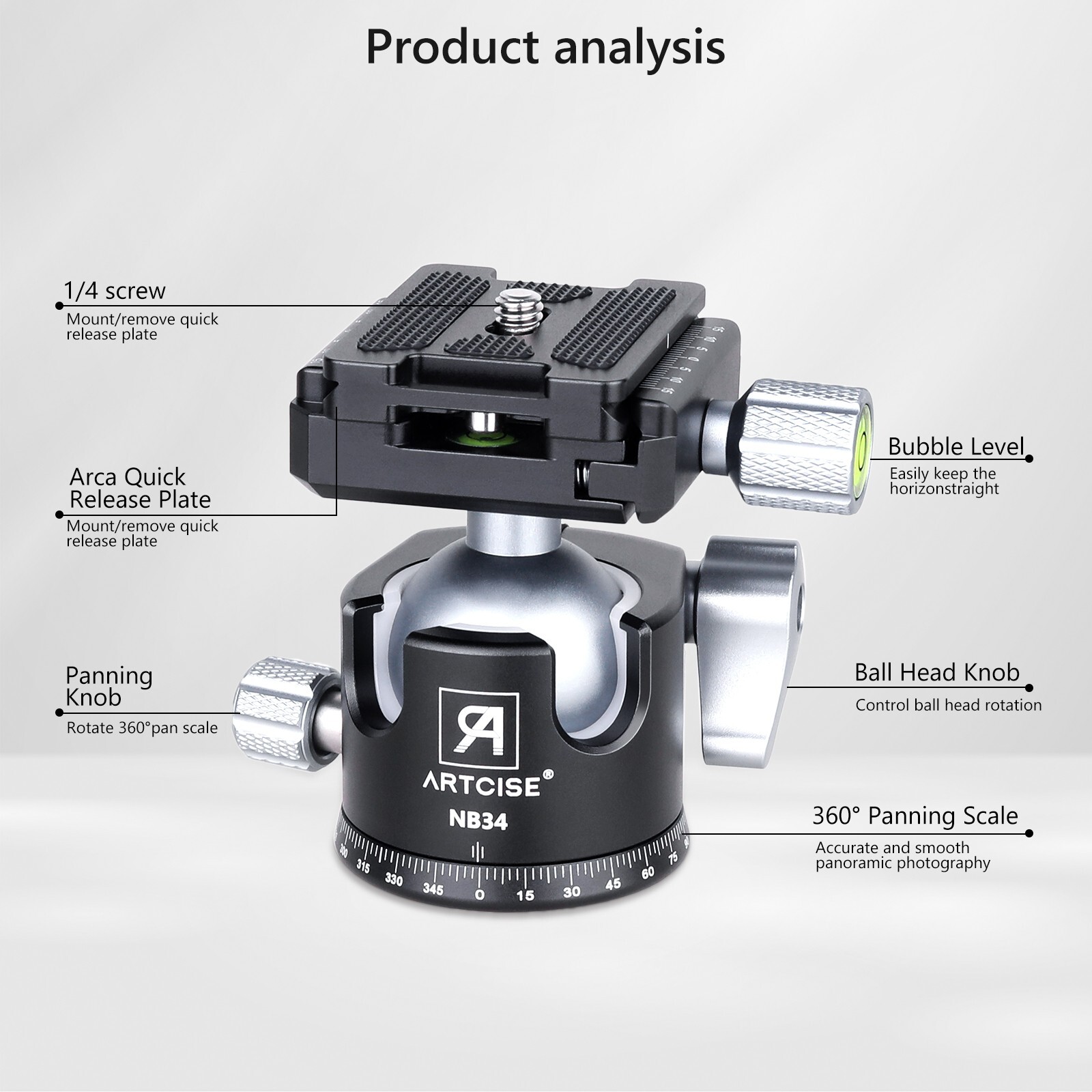 Low Profile Camera Tripod Head Ball Head CNC Panorama Head Arca Swiss ...