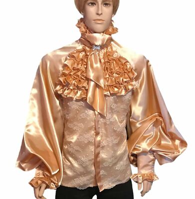 Men's Ruffled High- Neck Satin & Lace Shirt | eBay