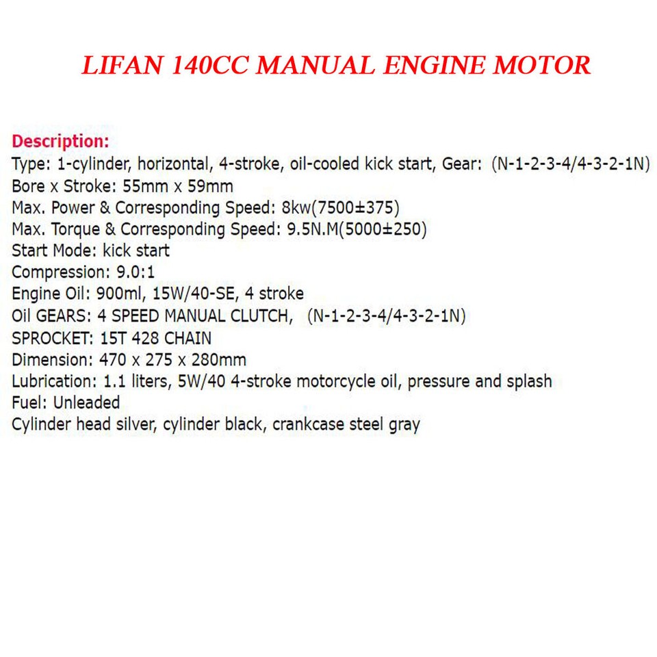 125cc 140cc 150cc Engine Motor 4 Gear/Kick Start/Reverse for Pit Bike 4 ...