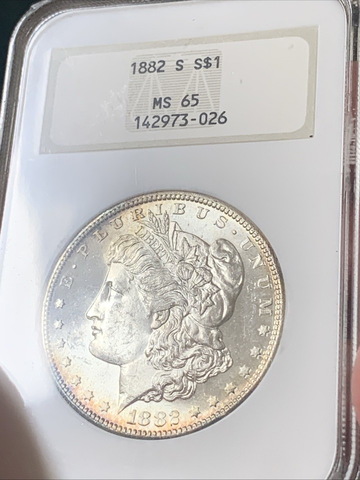 1882 S MORGAN SILVER DOLLAR $1 MS 65 NGC Soap Box Holder MS65 Rainbow ...