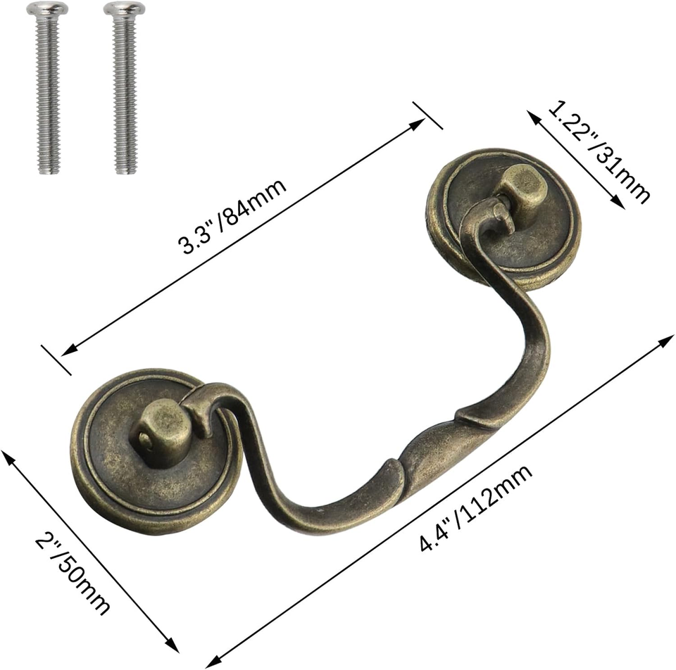 6 Pcs Antique Bail Handle Drop Pulls Vintage Bronze Drop Bail Drawer ...