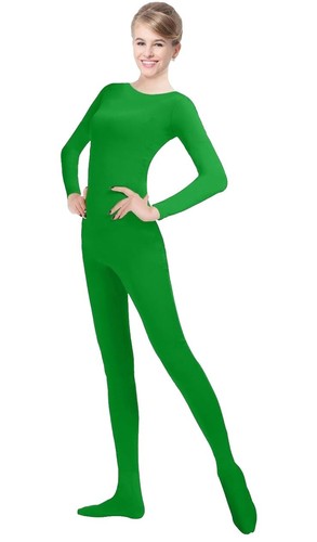 Unitard Bodysuit Spandex for Women Green Zentai One Piece Long Sleeve ...