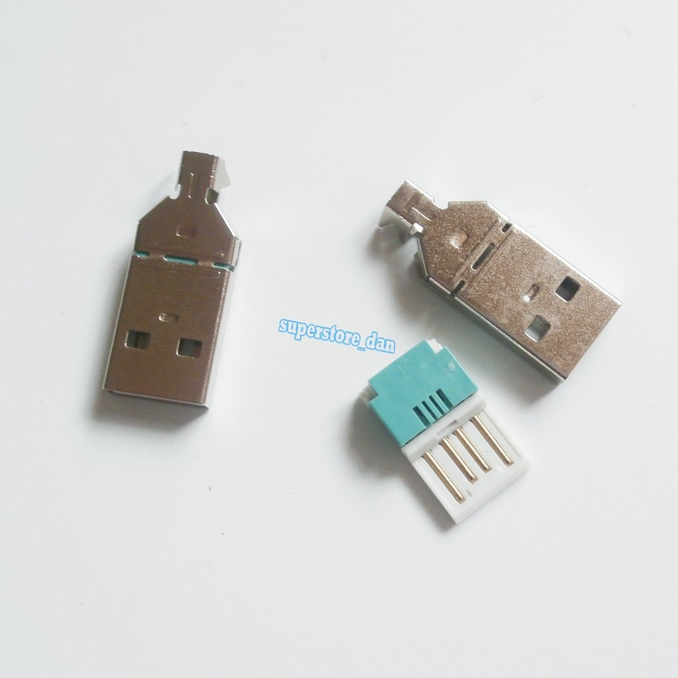 5Pcs USB 4 Pin Type-A Male 2-Piece NO Solder Connector Plug Metal Cover ...