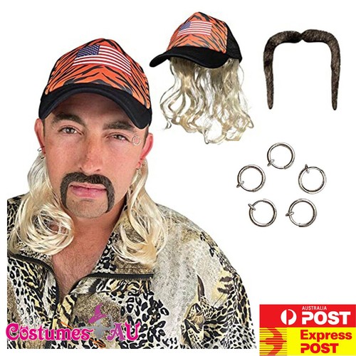 Tiger King Joe Exotic Hat Cap With Wig Mullet Moustache Earrings ...