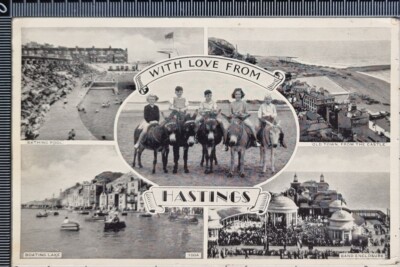 Alt Postkarte 1957 Hastings Alt Stadt Bathing Pool Band Gehäuse Esel ...