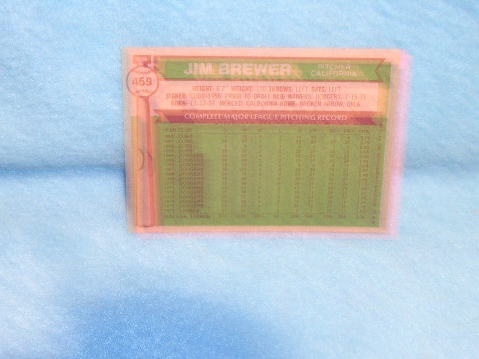 Jim Brewer Pitcher California Angels, 1976, Topps Chewing Gum, Printed ...