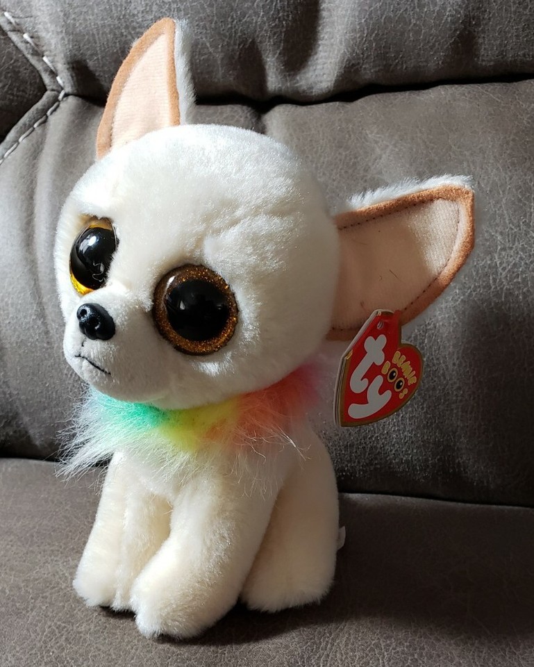 Ty 6" Plush Beanie Boos Boo Chewey The Tan Chihuahua Rainbow Collared ...