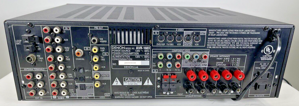 VTG Denon AVR-1603 AV Surround Sound Home Theater Receiver 5.1 Black ...