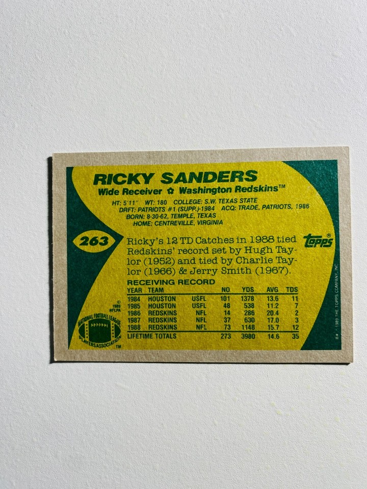1989 TOPPS #263 RICKY SANDERS NM-MT NFL FOOTBALL CARD | eBay
