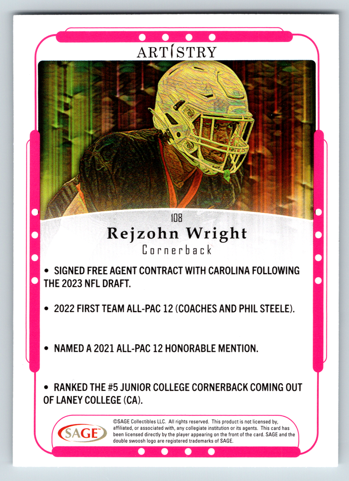 Rejzohn Wright 2023 Sage Artistry RC #108 Oregon State Rookie | eBay