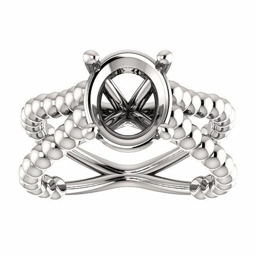 Sterling Silver Oval Cut Solitaire Ring Setting - Beaded Split-Shank ...