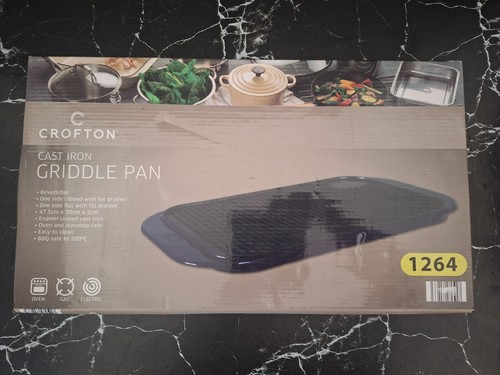 Crofton Cast Iron Griddle Pan Reversible Ribbed & Flat Sides 47cm X ...