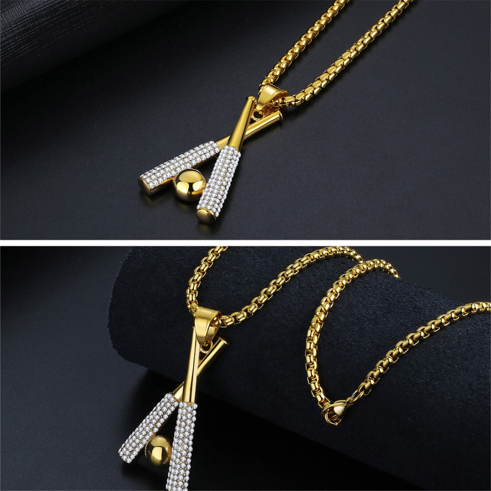 Gold Plated Stainless Steel Baseball Pendant Chain Necklace for Boys ...