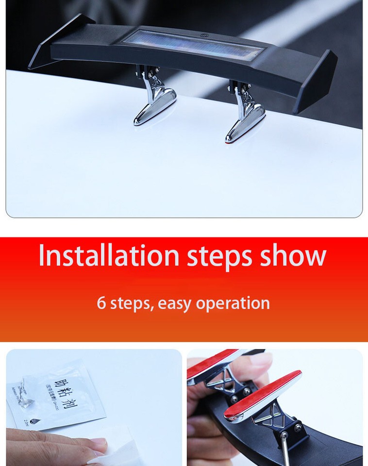 Car Solar Tail Light Rear Spoiler LED Flash Red Lamp Safety Warning ...