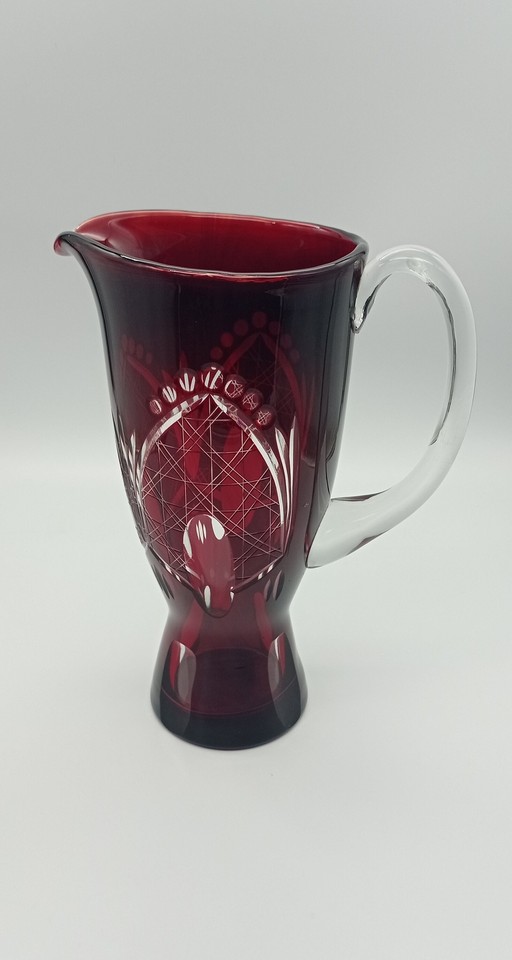 Vintage Bohemian Ruby Flash Drinking Set For Two, Red Pitcher With ...