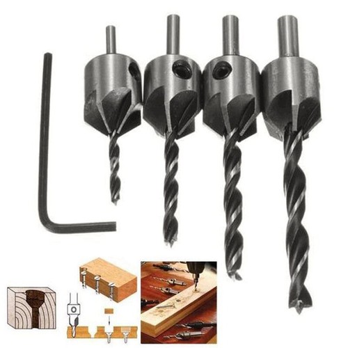 4tlg HSS Senkbohrer Set 3-6 mm Vorbohrungen Senker für Holzbearbeitung ...
