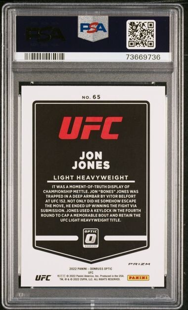 2022 Donruss Optic UFC Jon Jones Bones Purple Prizm Parallel #65 PSA 9 ...