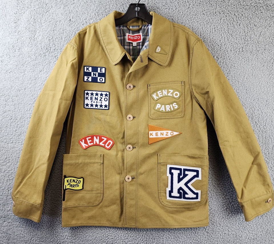 KENZO Sailor Workwear Jacket Men's S Khaki Collared Long Sleeve Button ...