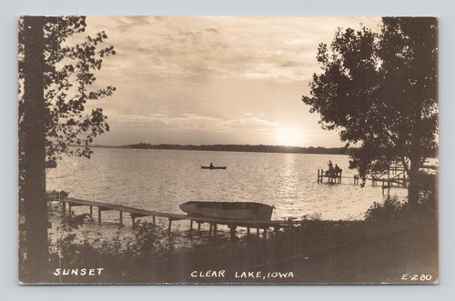 Postcard RPPC Sunset on Clear Lake Iowa Boats Docks c-1940s | eBay