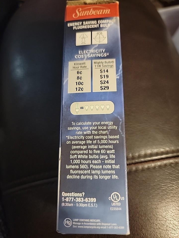 Mighty Bulb Sunbeam 560 Lumens Energy Saving Compact Fluorescent Bulb ...