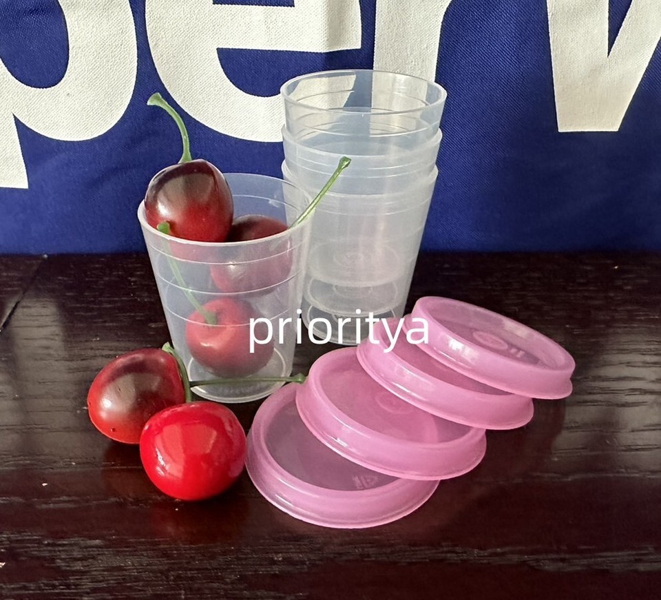 Tupperware Tupper Mini Midgets Container 2oz Set of 4 Sheer Pink Seal ...