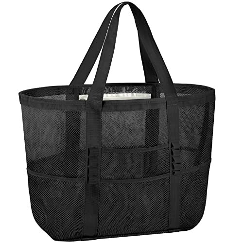 Large Beach Bag Pool Bags Mesh Beach Tote For Toys Towel Flip Flops Black | eBay