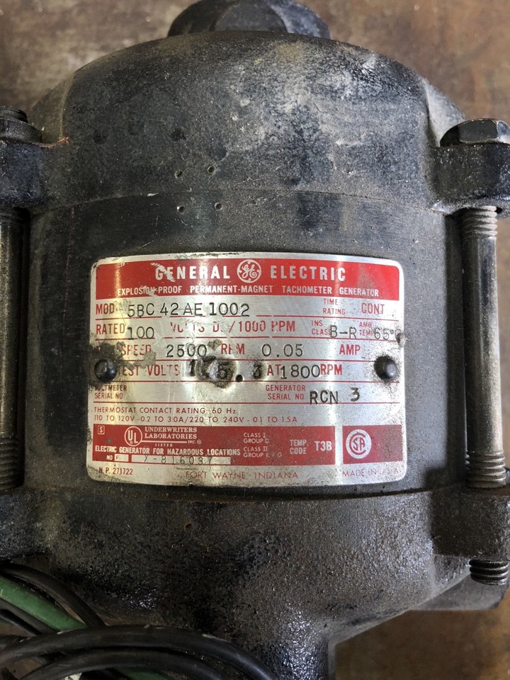 GENERAL ELECTRIC GE 5BC42AE1002 EXPLOSION PROOF TACHOMETER GENERATOR ...