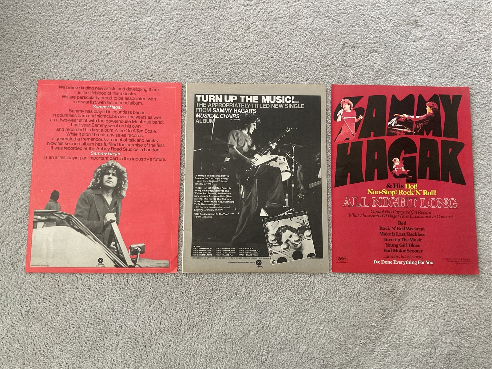 SAMMY HAGAR 1977 1978 LP ORIGINAL PRINT POSTER TYPE AD LOT OF 3 CAPITOL ...