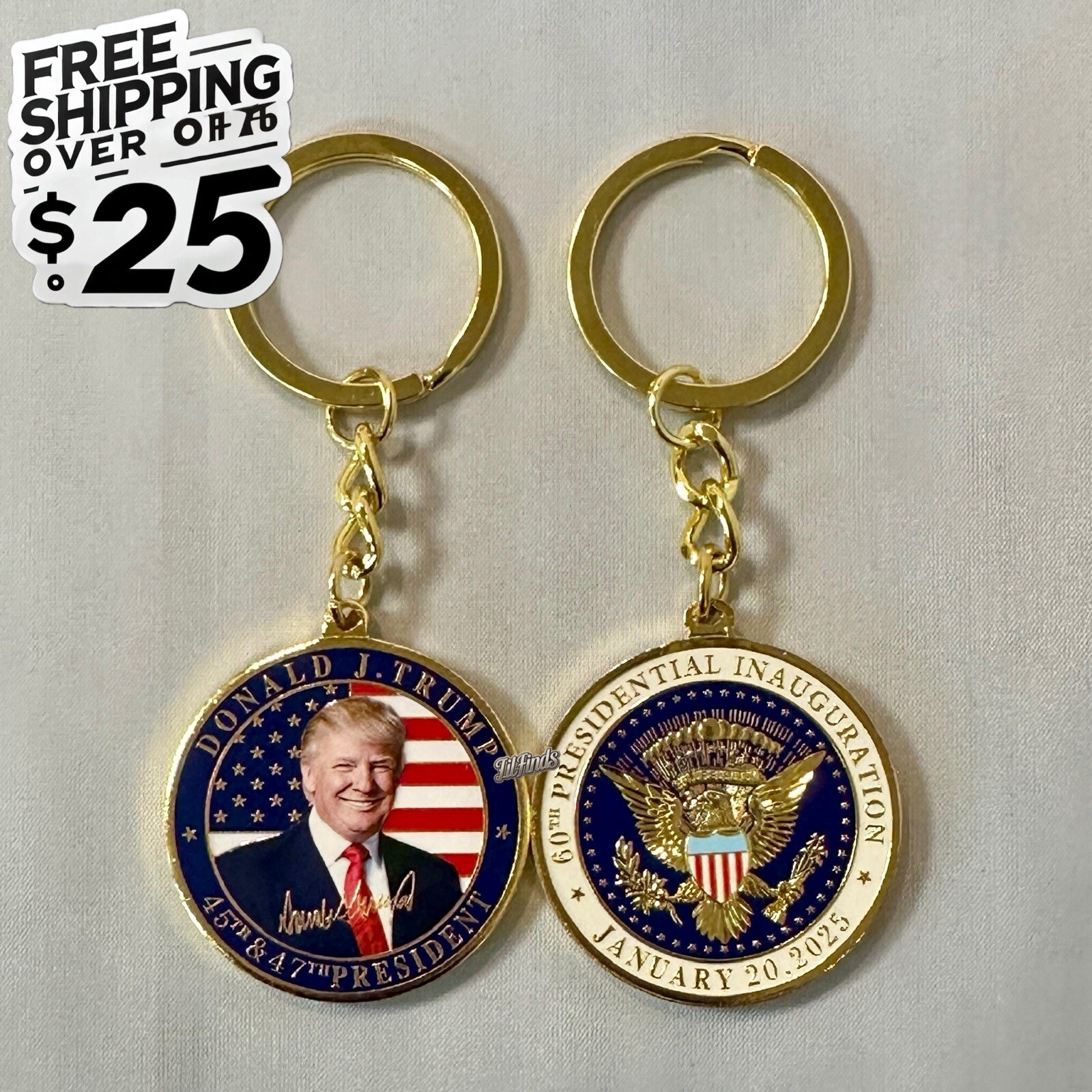 1 Piece Trump Metal Coin Keychain 60th Inauguration Gold Enamel Seal 45 ...