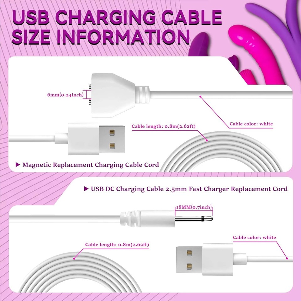2 PCS Vibrator Charger Replacement DC Charging Cable Set – Compatible ...